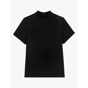 Maje Crewneck Back-zip Cotton T-shirt - Black