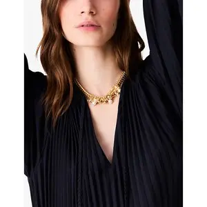 Maje Pearl-embellished Wide-chain Brass Necklace