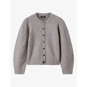 Whistles Puff-sleeved Round-neck Wool-blend Cardigan - Neutral