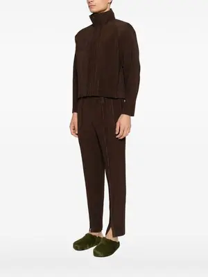 Issey Miyake Pleated Zip-up Cardigan - Brown