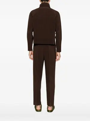 Issey Miyake Pleated Zip-up Cardigan - Brown