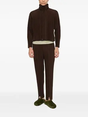 Issey Miyake Pleated Zip-up Cardigan - Brown