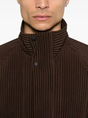 Issey Miyake Pleated Zip-up Cardigan - Brown