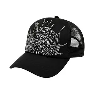 SP5DER Rhinestone Web Trucker Hat - Black
