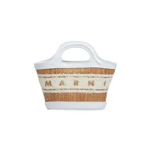 Marni Leather And Raffia Effect Fabric Microbag /natural