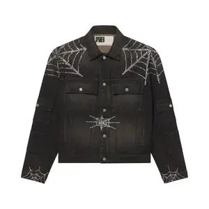 SP5DER Rhinestone Web Denim Jacket 'onyx - Black