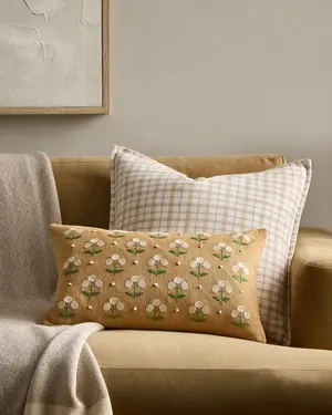 Quince Embroidered Botanical Cotton Pillow Cover, Size