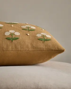 Quince Embroidered Botanical Cotton Pillow Cover, Size