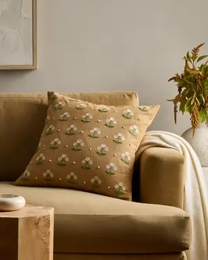 Quince Embroidered Botanical Cotton Pillow Cover, Size