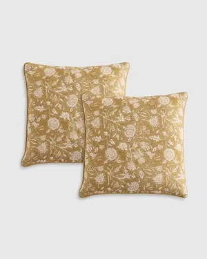 Quince Linen Cotton Botanical Pillow Cover - Honey