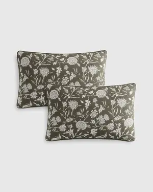 Quince Linen Cotton Botanical Pillow Cover Olive