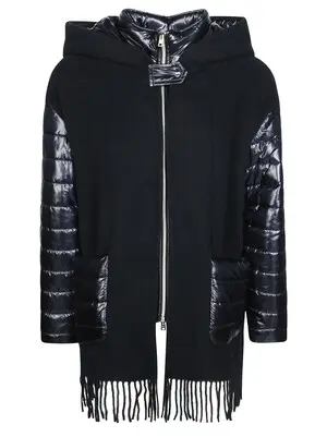 Herno Hooded Zip-up Jacket With Padded Sleeves And Fringed Hem - Nero