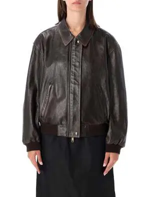 Prada Lambskin Leather Bomber Jacket