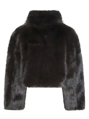 ROTATE BY BIRGER CHRISTENSEN Cropped Faux Fur Jacket With Stand Collar
