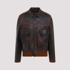 GOLDEN GOOSE 100% Cow Leather Bomber Jacket