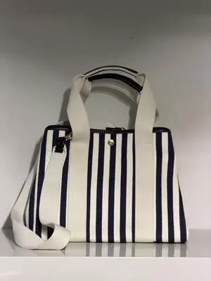 Rue De Verneuil Striped Canvas Crossbody Handbag With Removable Shoulder Strap
