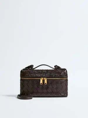Bottega Veneta Bottega Veneta Leather Vanity Case With Intrecciato Pattern, Removable Shoulder Strap, 23 X 13 X 6 Cm Marrone