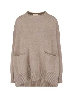MA'RY'YA Oversized Crewneck Sweater With Patch Pockets - Taupe
