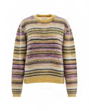 MARANT ETOILE Striped Crewneck Knit Sweater - Mustard