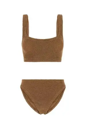 Hunza G Xandra Bikini Coverage Stretch Nylon Bikini - Camel
