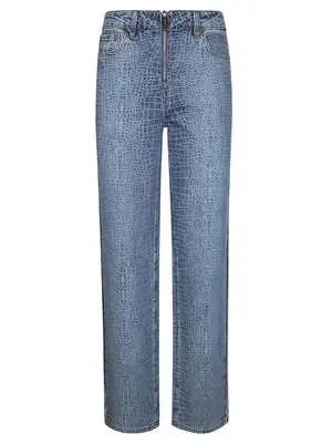 SELF-PORTRAIT Croc Effect Straight Leg Jeans - Blu