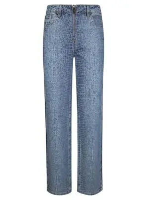 SELF-PORTRAIT Croc Effect Straight Leg Jeans - Blu