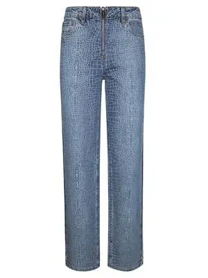 SELF-PORTRAIT Croc Effect Straight Leg Jeans