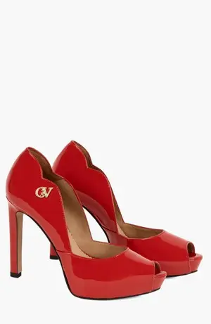 CAVALINHO Iconic Patent Leather Peep-toe Platform Stiletto Heels - Red