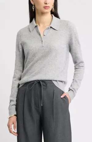 Nordstrom Cashmere Polo Sweater - Grey Silk Heather