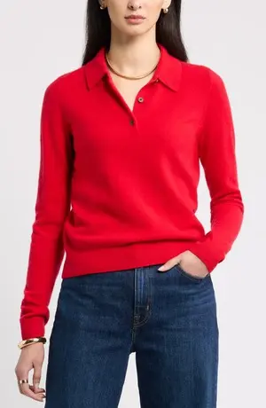 Nordstrom Cashmere Polo Sweater - Red Celebration