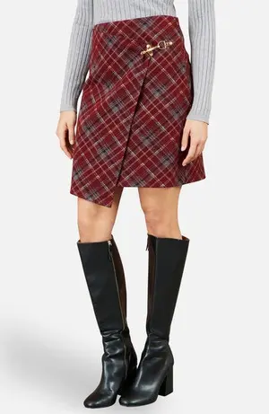 YUMI Check Wrap Mini Skirt