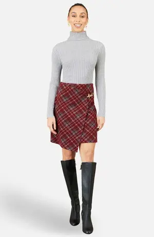 YUMI Check Wrap Mini Skirt