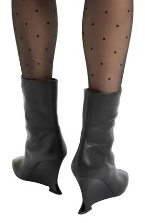 Balmain Wedge Smooth Leather Ankle Boots