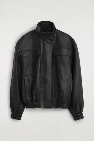 Cos Leather Mock-neck Bomber Jacket