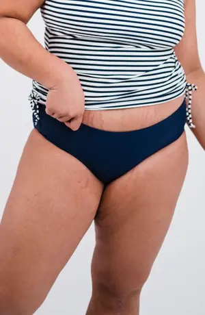 CALYPSA Calypsa Full Coverage Bikini Bottom With Ruched Detail Navy