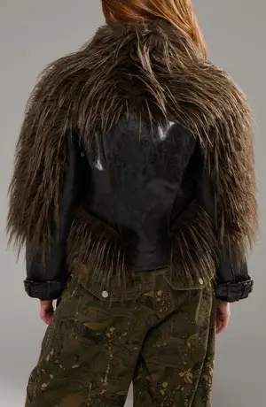 AZALEA WANG Tahlis Faux Fur Trim Faux Leather Moto Jacket