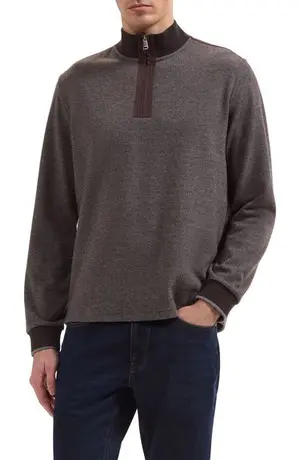 Bugatchi Quarter Zip Knit Pullover - Truffle