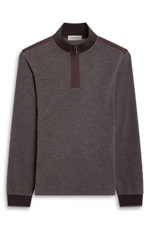 Bugatchi Quarter Zip Knit Pullover - Truffle