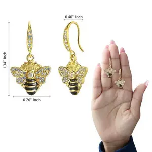 Juicy Couture Gold Tone Black Enamel Rhinestone Bee Dangle Earrings - Gold-tone