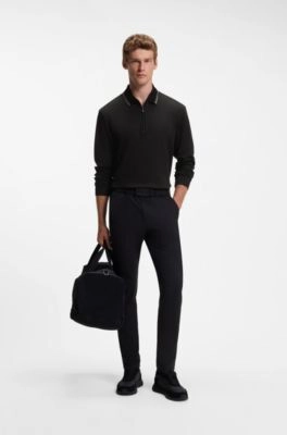 BOSS Interlock Cotton Polo Shirt With Striped Collar