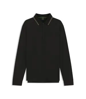 BOSS Interlock Cotton Polo Shirt With Striped Collar - Black