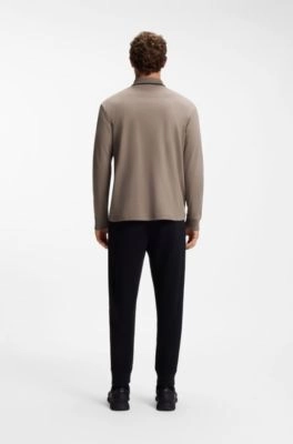 BOSS Interlock Cotton Polo Shirt With Striped Collar