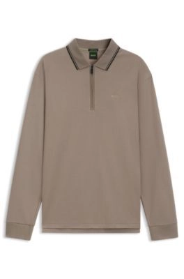 BOSS Interlock Cotton Polo Shirt With Striped Collar