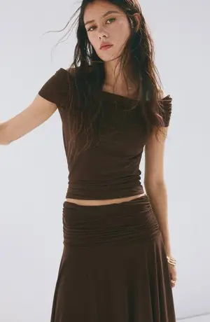 Mango Asymmetric Chiffon Midi Skirt