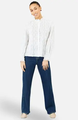 YUMI Lace Detail Cotton Blouse