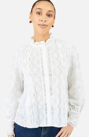 YUMI Lace Detail Cotton Blouse