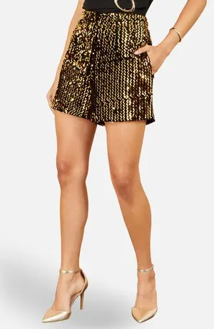 YUMI Sequined High-waist Shorts