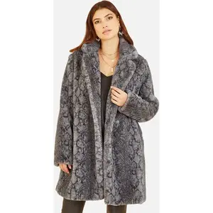 YUMI Snakeskin Print Faux Fur Coat