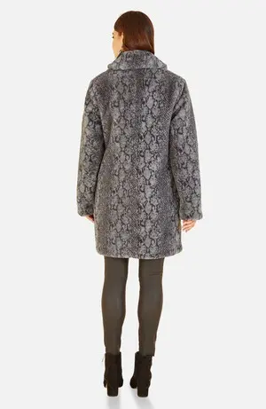 YUMI Snakeskin Print Faux Fur Coat
