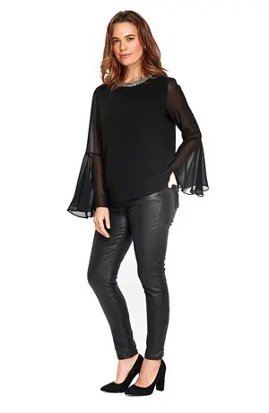 WALLIS Embellished Neck Blouse With Bell Sleeves